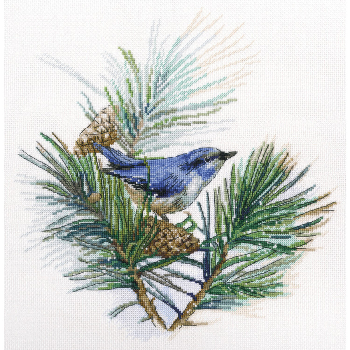 Borduurblad - Borduurpakket RTO ‘Blauwe vogel op dennentak’