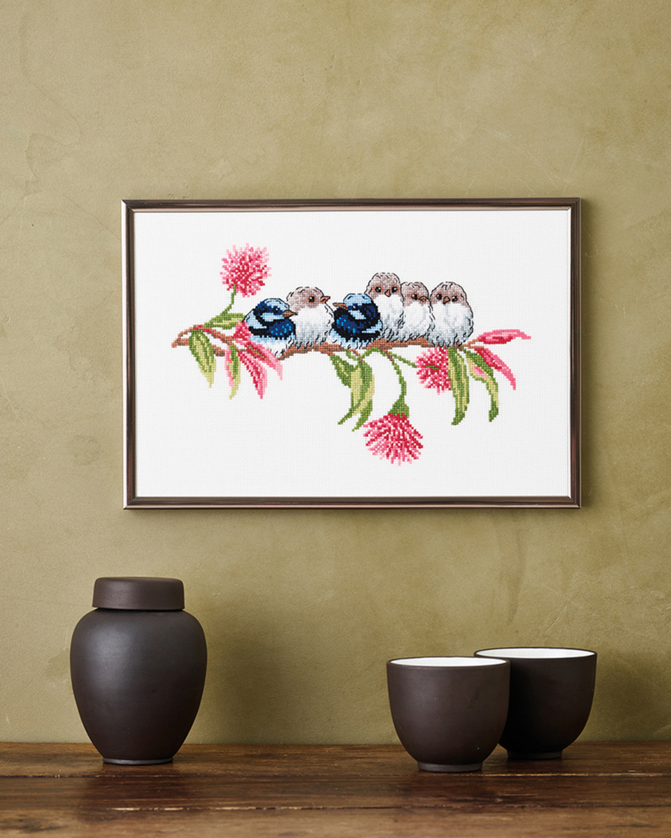 Borduurblad - Borduurpakket Permin ‘Blauwe winterkoninkjes’